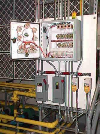 This is an interior view of the Fuel Oil Pump Control Panel.